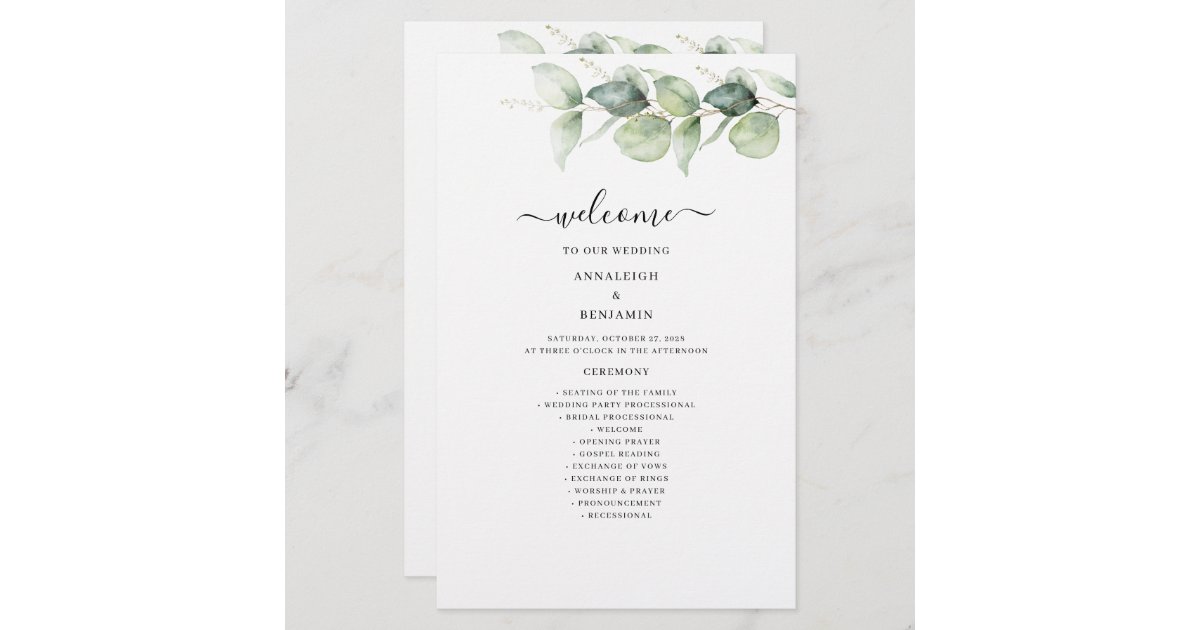 Eucalyptus Greenery Foliage Wedding Program | Zazzle