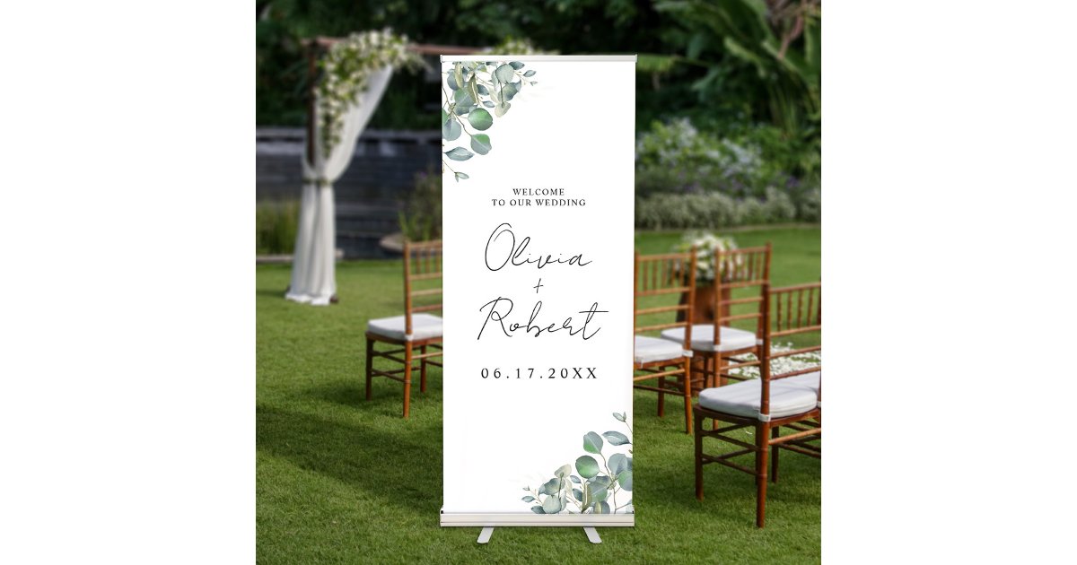 Eucalyptus Greenery Foliage Wedding Welcome Retractable Banner | Zazzle
