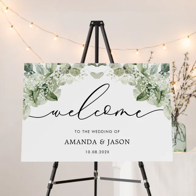 Eucalyptus Greenery Foliage Wedding Welcome Sign | Zazzle