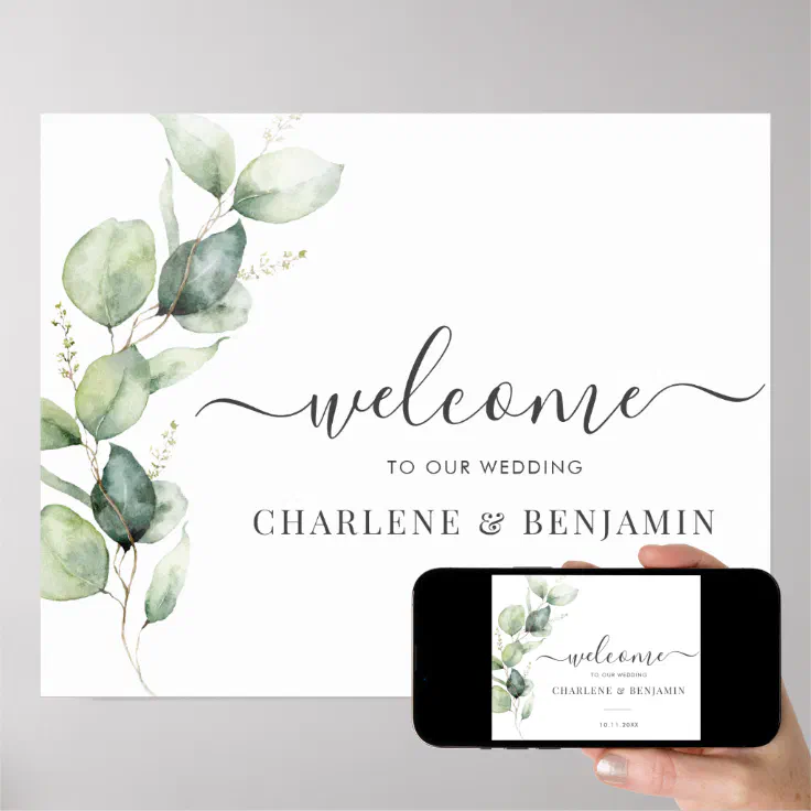 Eucalyptus Greenery Foliage Wedding Welcome Sign | Zazzle
