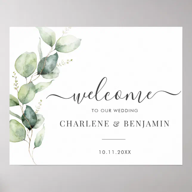 Eucalyptus Greenery Foliage Wedding Welcome Sign | Zazzle