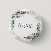 Eucalyptus greenery glitter name tag button | Zazzle