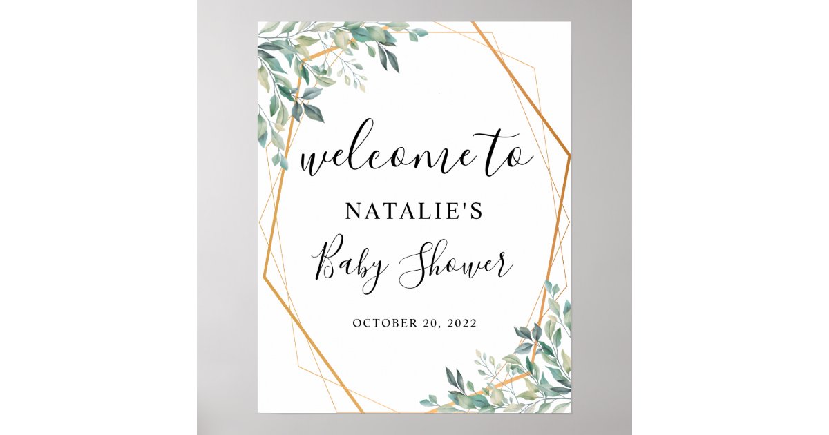 Eucalyptus Greenery Gold Baby Shower Welcome Sign | Zazzle