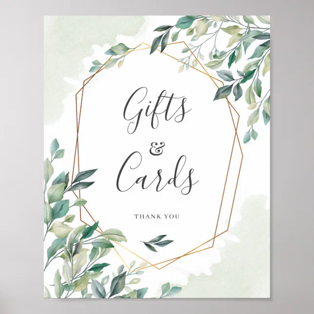 Eucalyptus Greenery Gold Geometric Gifts Cards Poster | Zazzle