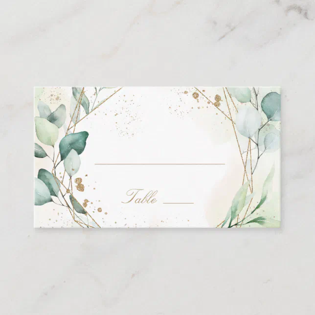 Eucalyptus Greenery Gold Geometric Rustic Wedding Place Card | Zazzle
