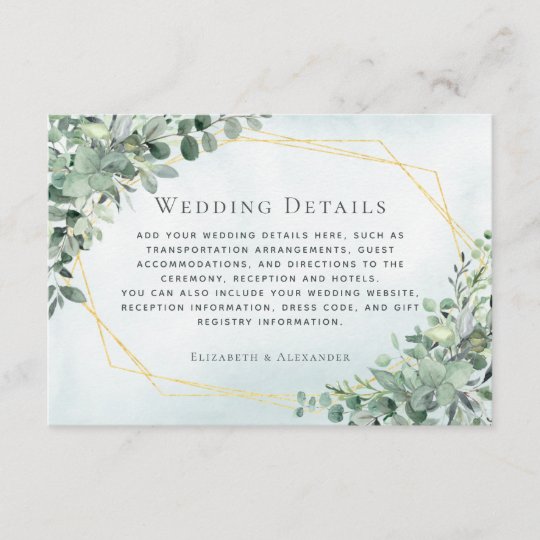 Eucalyptus Greenery Gold Geometric Wedding Details Enclosure Card ...