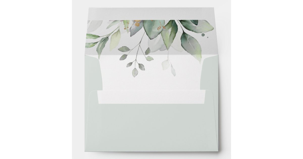Eucalyptus Greenery Gold Leaves Elegant Envelope | Zazzle