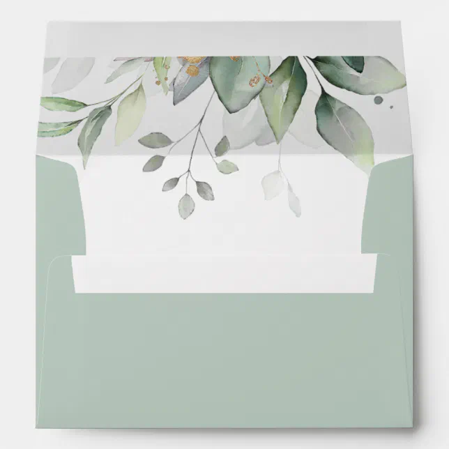 Eucalyptus Greenery Gold Leaves Elegant Envelope | Zazzle