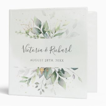 Eucalyptus Greenery Gold Leaves Elegant Wedding 3 Ring Binder | Zazzle