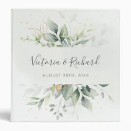 Eucalyptus Greenery Gold Leaves Elegant Wedding 3 Ring Binder | Zazzle