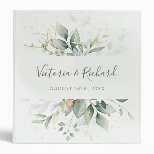 Eucalyptus Greenery Gold Leaves Elegant Wedding 3 Ring Binder | Zazzle