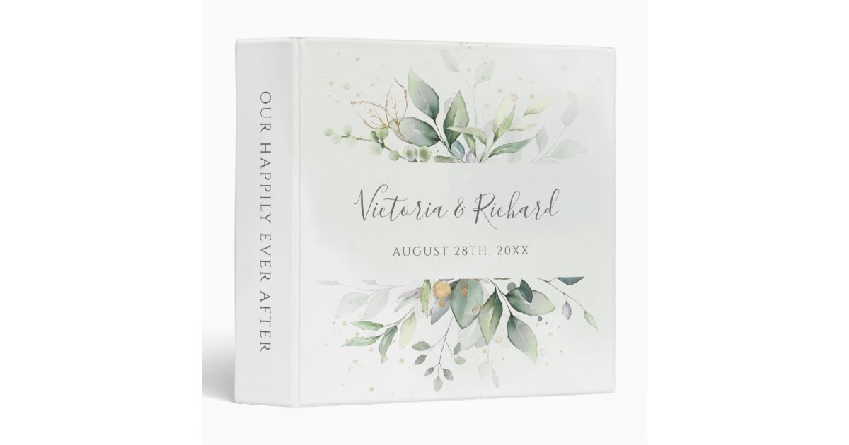 Eucalyptus Greenery Gold Leaves Elegant Wedding 3 Ring Binder | Zazzle
