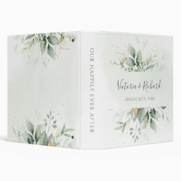 Eucalyptus Greenery Gold Leaves Elegant Wedding 3 Ring Binder | Zazzle