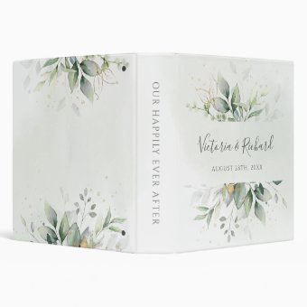Eucalyptus Greenery Gold Leaves Elegant Wedding 3 Ring Binder | Zazzle