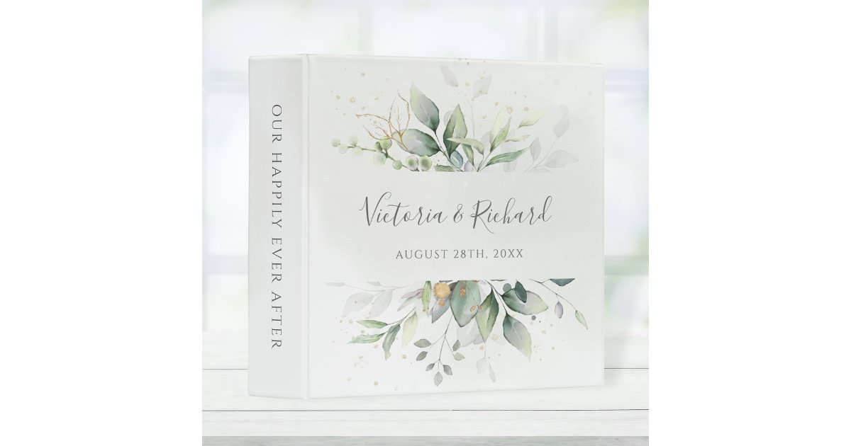 Eucalyptus Greenery Gold Leaves Elegant Wedding 3 Ring Binder | Zazzle