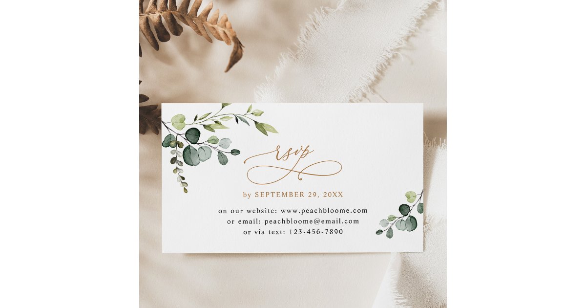 Eucalyptus Greenery Gold Wedding Online RSVP Cards | Zazzle
