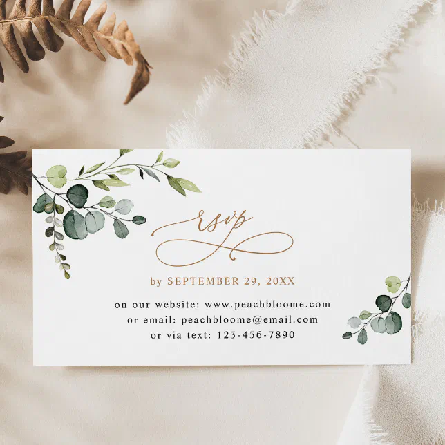 Eucalyptus Greenery Gold Wedding Online RSVP Cards | Zazzle
