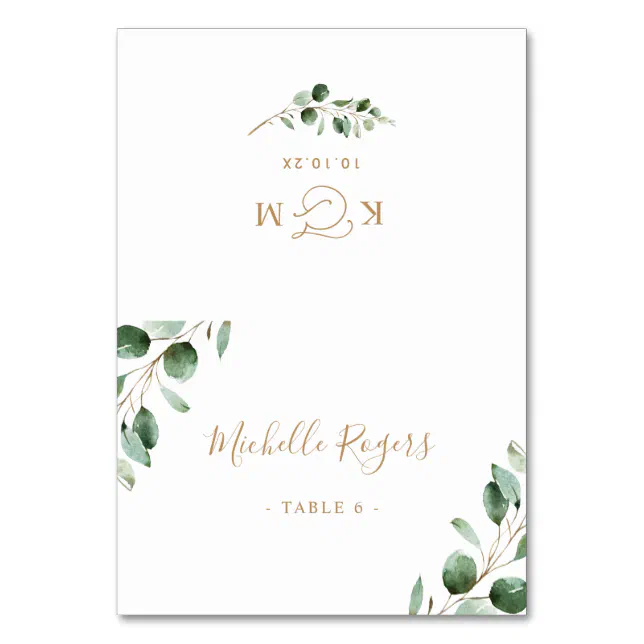 Eucalyptus Greenery Gold Wedding Place Cards | Zazzle