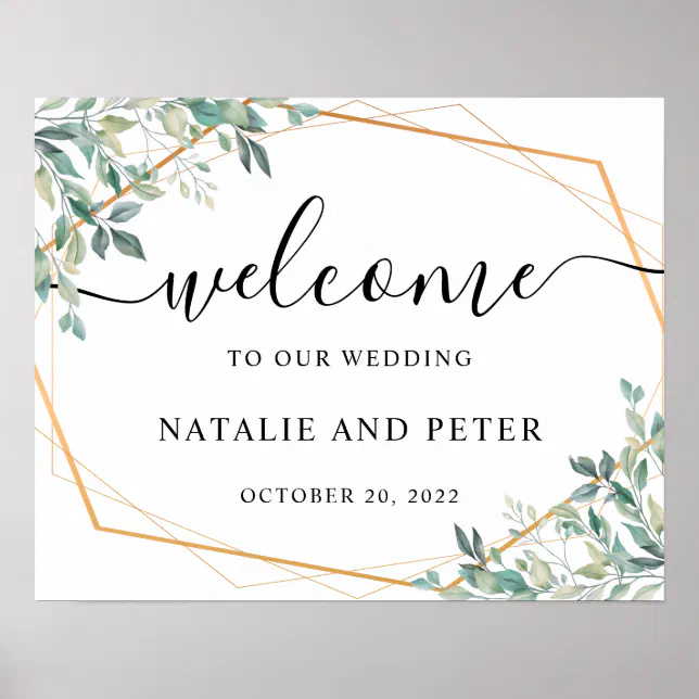 Eucalyptus Greenery Gold Wedding Welcome Sign | Zazzle