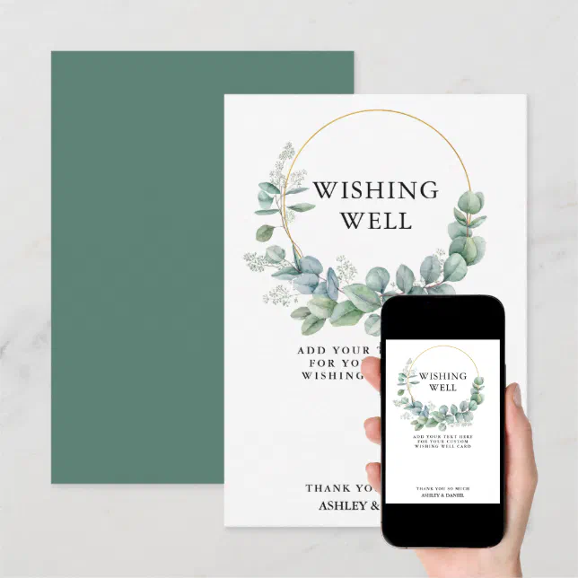 Eucalyptus Greenery Gold Wedding Wishing Well Card | Zazzle