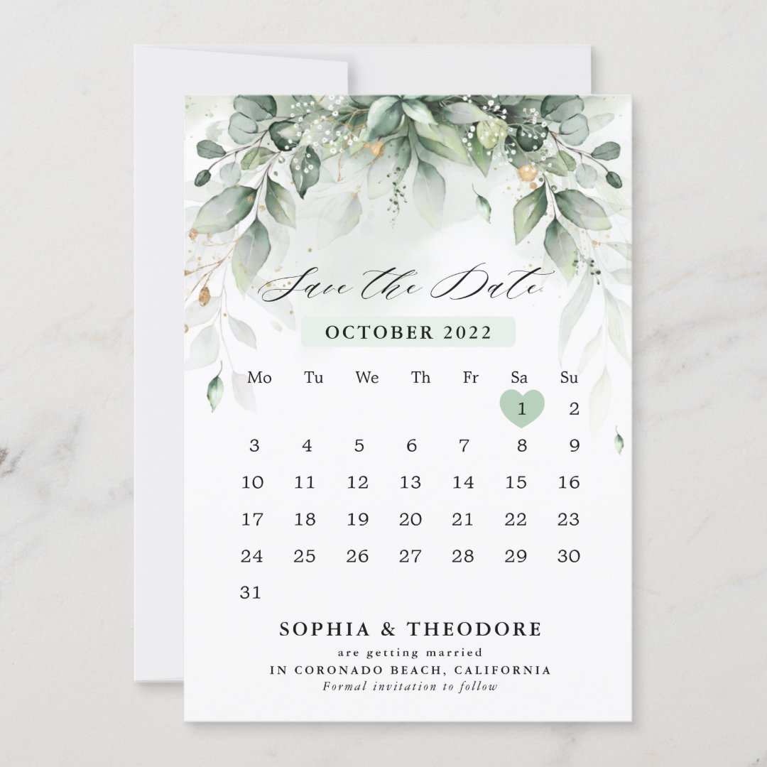 Eucalyptus Greenery Gum Botanical Rustic Calendar Save The Date | Zazzle