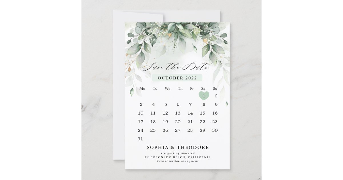 Eucalyptus Greenery Gum Botanical Rustic Calendar Save The Date ...