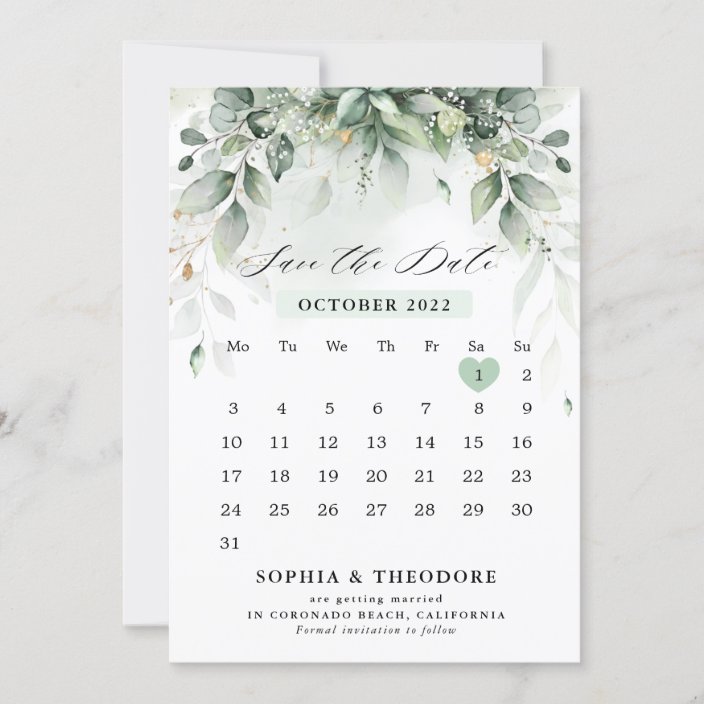 Eucalyptus Greenery Gum Botanical Rustic Calendar Save The Date ...