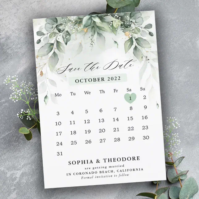 Eucalyptus Greenery Gum Botanical Rustic Calendar Save The Date | Zazzle
