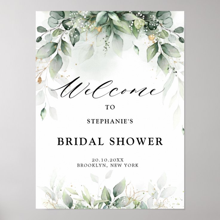 Eucalyptus Greenery Gum Bridal Shower Welcome Poster | Zazzle