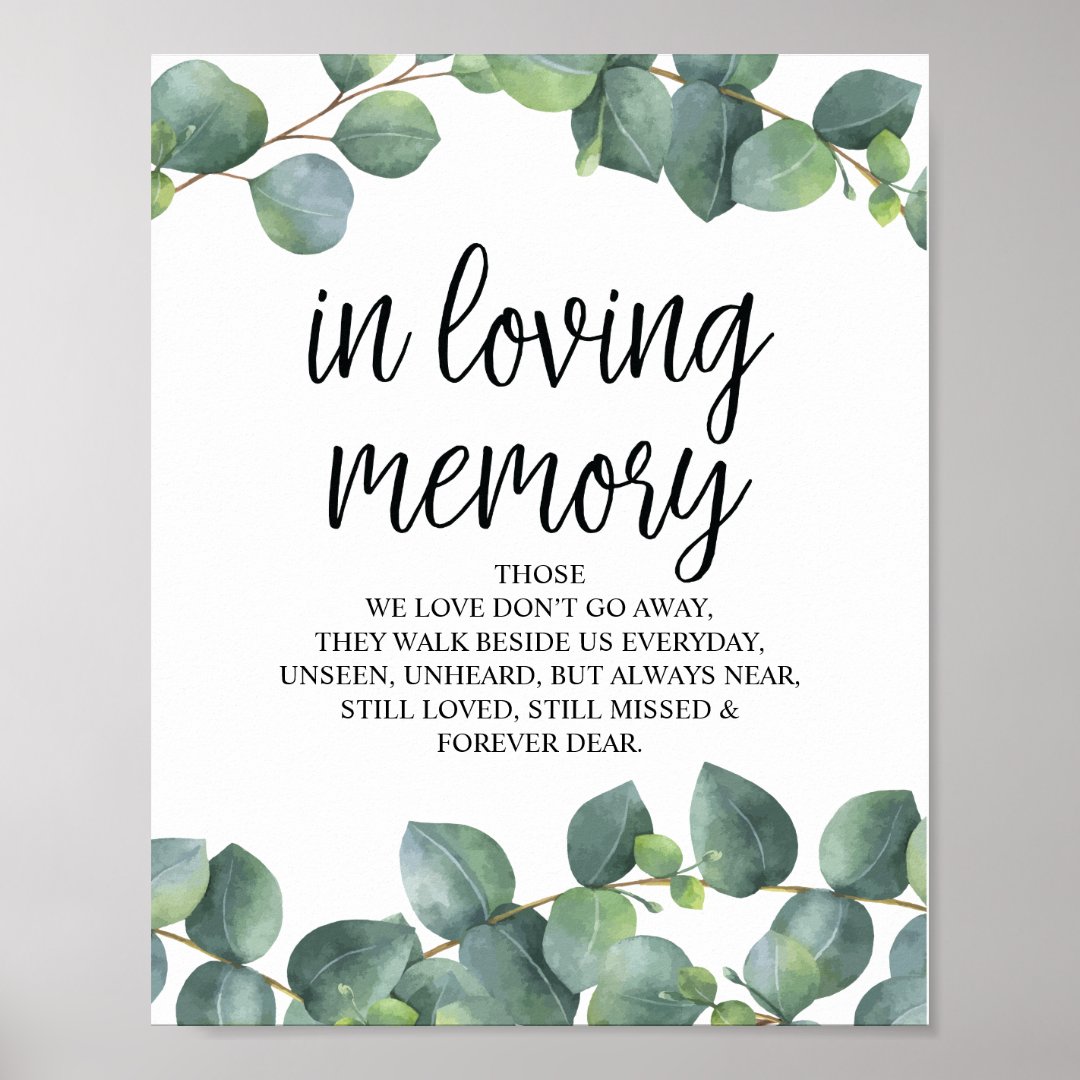 Eucalyptus Greenery In Loving Memory Memorial Sign | Zazzle