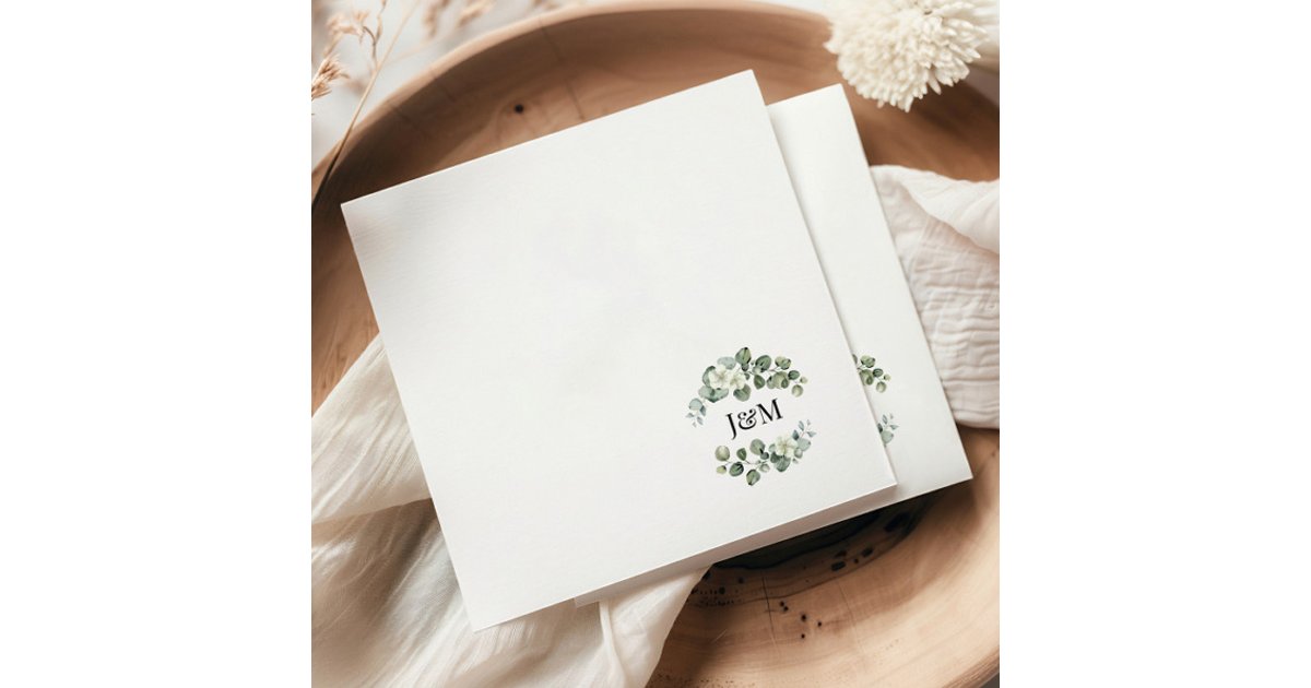 Eucalyptus Greenery Initials Wedding or Engagement Napkins | Zazzle