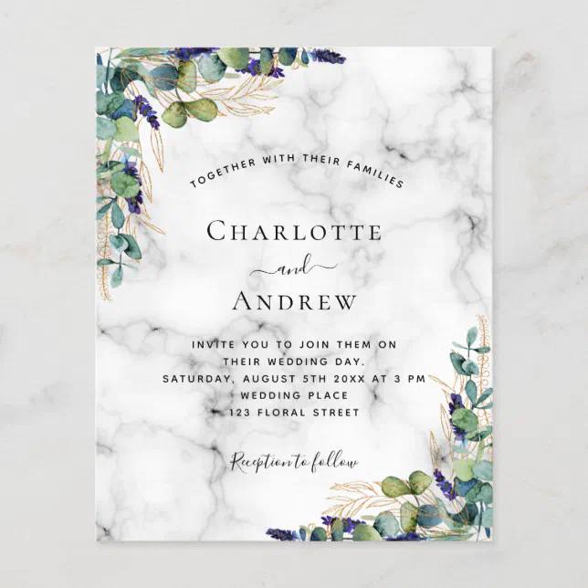 Eucalyptus greenery marble wedding invitation | Zazzle
