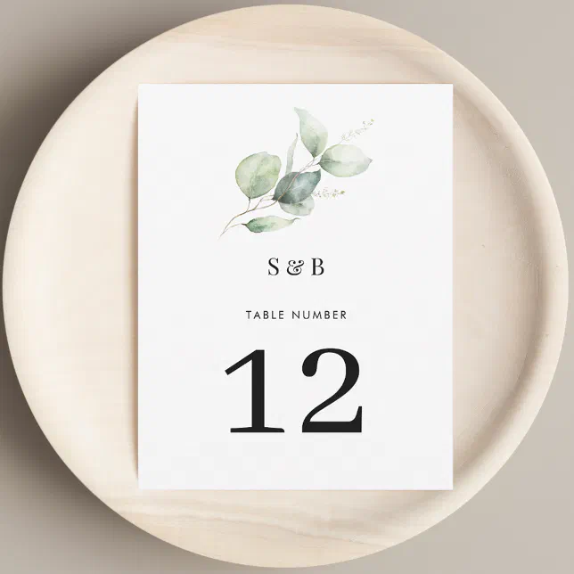 Eucalyptus Greenery Minimal Wedding Table Number | Zazzle
