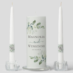 Eucalyptus Greenery Monogram Wedding Unity Candle Set | Zazzle