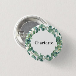 Eucalyptus greenery name tag button | Zazzle