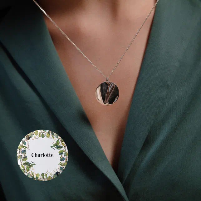 Eucalyptus greenery name tag button | Zazzle