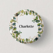 Eucalyptus greenery name tag button | Zazzle