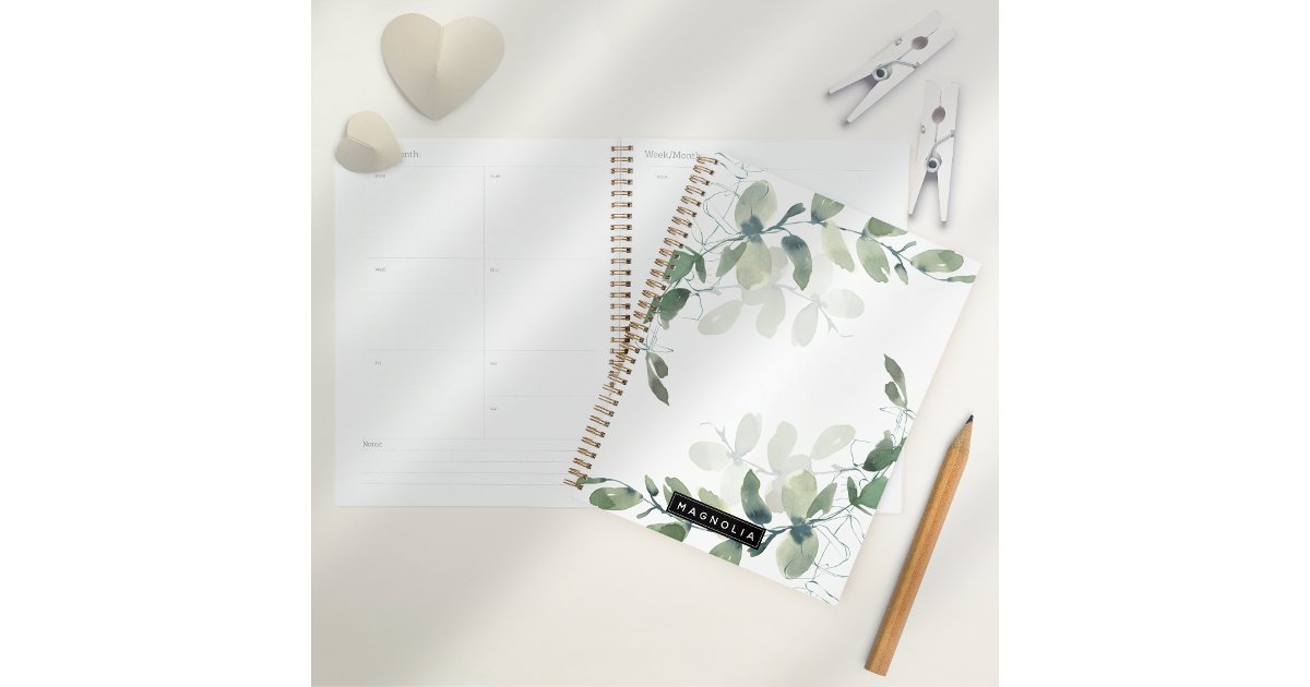 Eucalyptus Greenery Personalized Monogram Name Planner | Zazzle