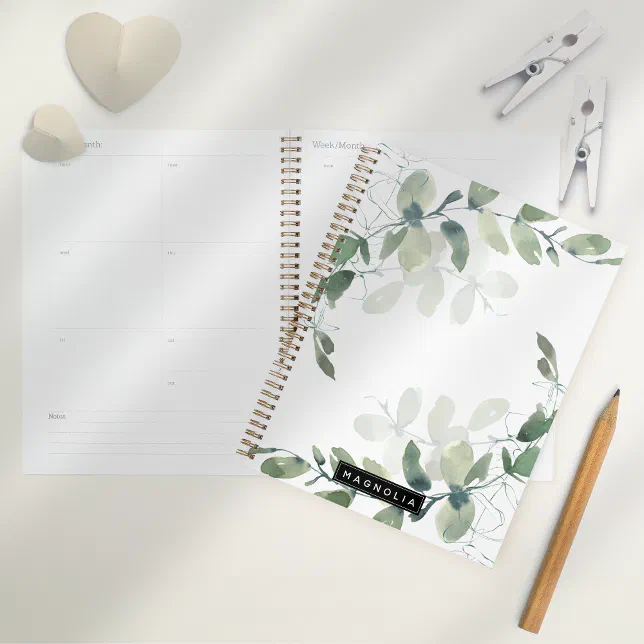 Eucalyptus Greenery Personalized Monogram Name Planner | Zazzle