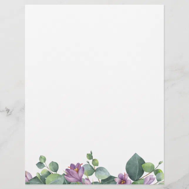 Eucalyptus Greenery Purple Floral Letterhead | Zazzle