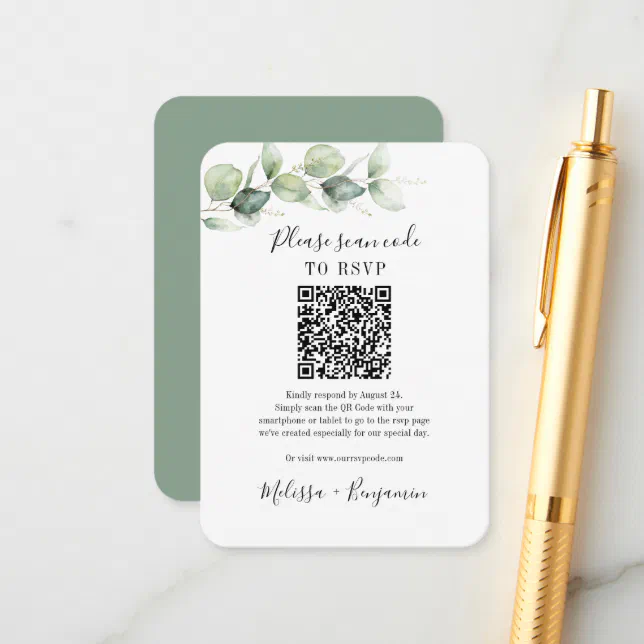 Eucalyptus Greenery QR Code RSVP Botanical Wedding Enclosure Card | Zazzle