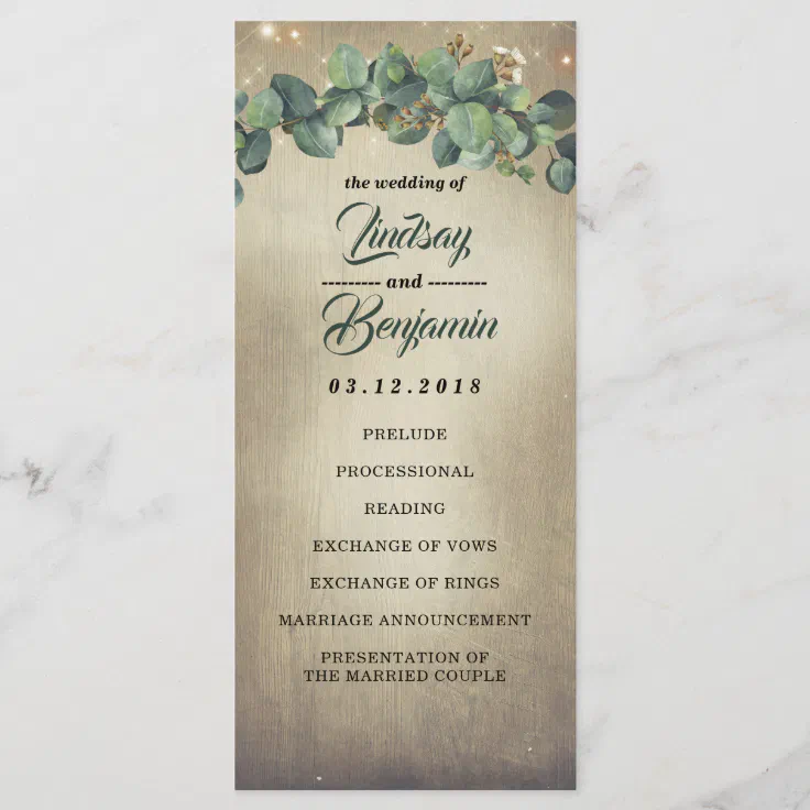 Eucalyptus Greenery Rustic Country Wedding Program | Zazzle