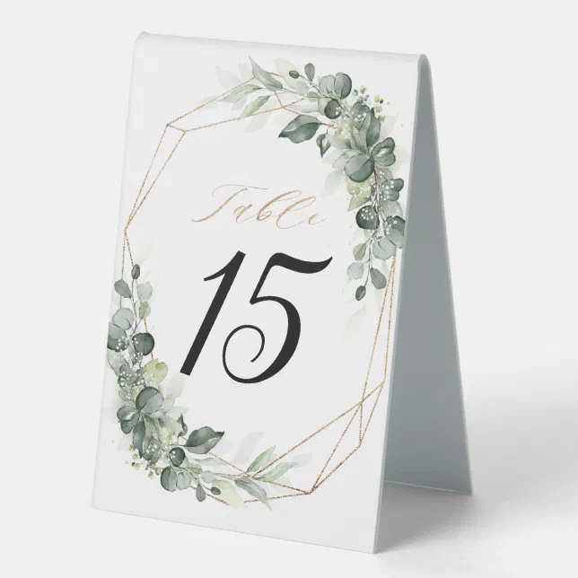 Eucalyptus Greenery Rustic Geometric Wedding Table Table Tent Sign | Zazzle