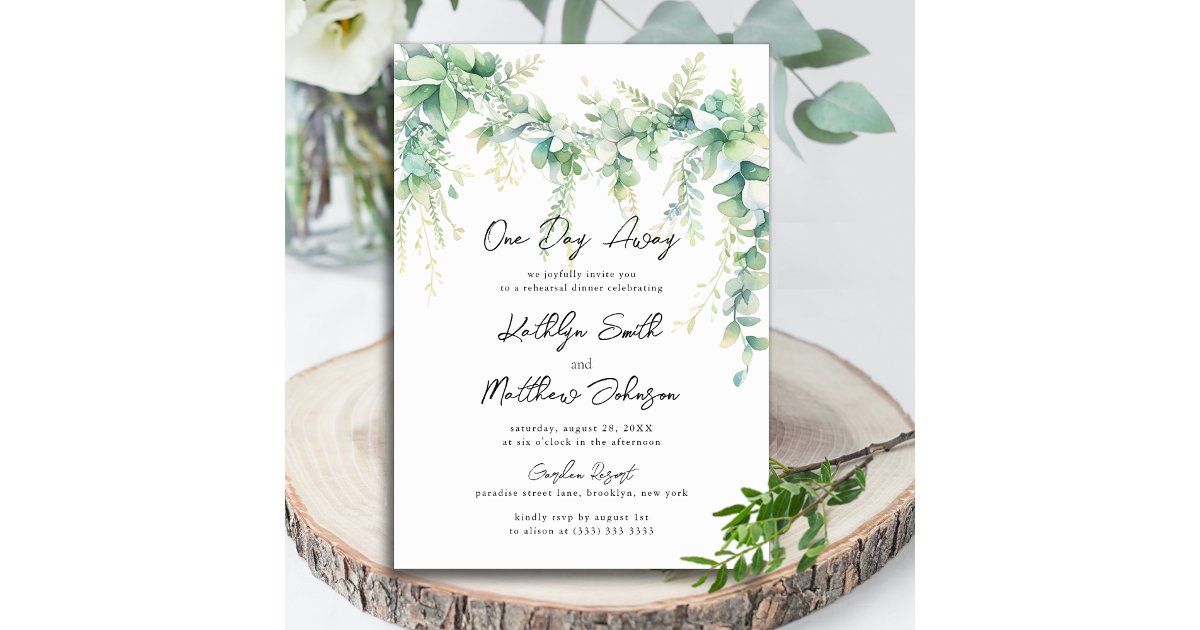 Eucalyptus Greenery Script Modern One Day Away Invitation | Zazzle