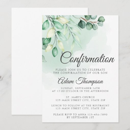 Eucalyptus Greenery Simple Confirmation Invitation | Zazzle