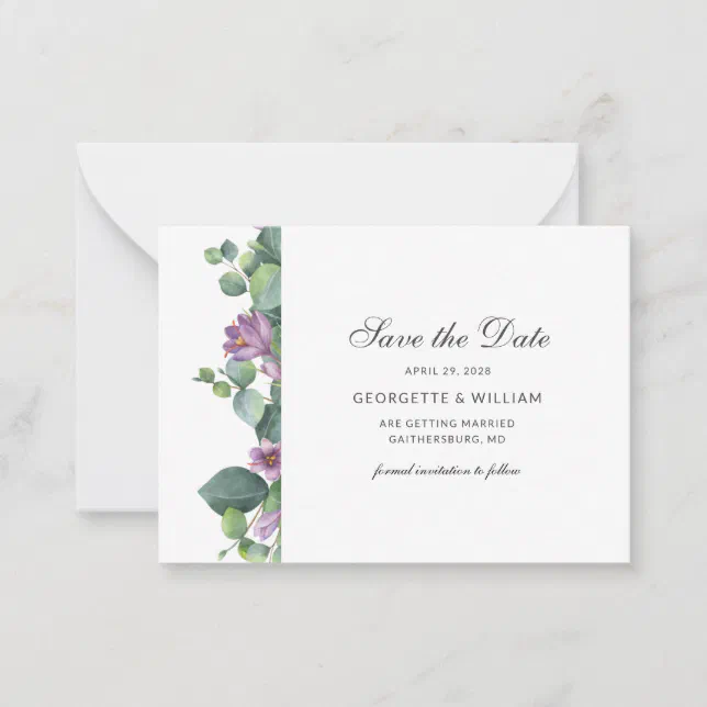 Eucalyptus Greenery Succulent Script Save the Date Note Card | Zazzle