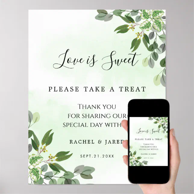 Eucalyptus Greenery Succulent Wedding Favors Poster | Zazzle