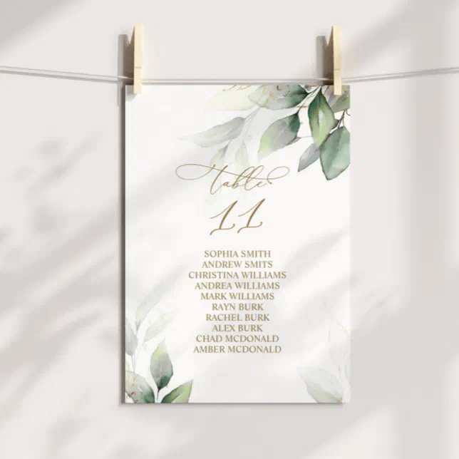 Eucalyptus Greenery Table Number 11 Seating Chart | Zazzle
