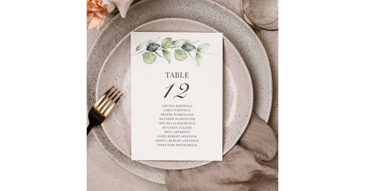 Eucalyptus Greenery Table Number 12 Seating Chart | Zazzle