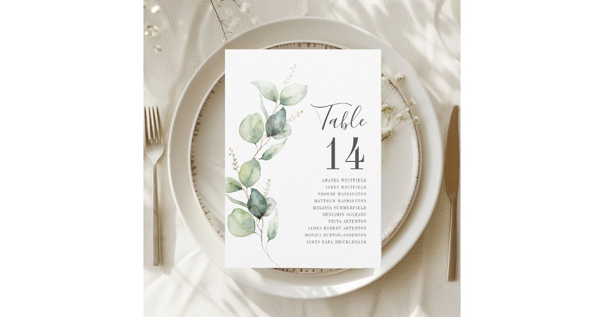 Eucalyptus Greenery Table Number Wedding Seating | Zazzle